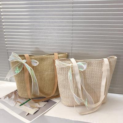 중국 2022 패션여자 핸드백 Zipper Closure 대용량 줄무늬 빨대 해변 토트백 판매용