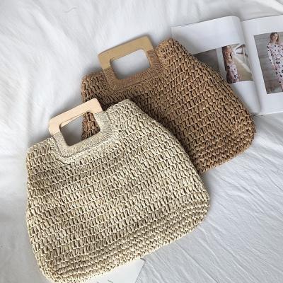 China None Decoration Rattan Tote Bag Portable Women's Straw Handbag for Summer Holiday for sale