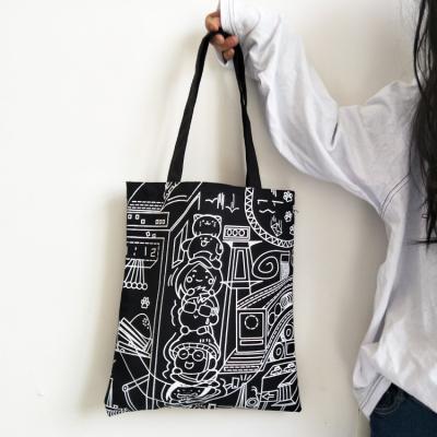 China Custom Printed Canvas Tote Bag Letter Print Cotton Eco-Friendly Shopping Bag for sale