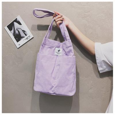 China Trendy Large Custom Logo Letter Print Cotton Tote Bag Solid Color Corduroy Canvas Bag for sale
