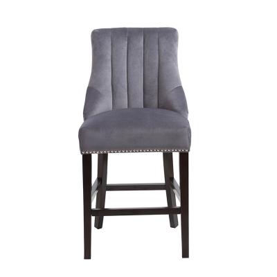 China Bar Chair with stud,Velvet in Grey Color,Solid Wood Chair,Modern Dining Chair HL-6064-3 for sale