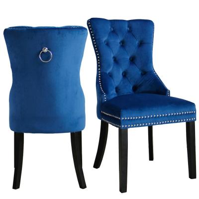 China Navy Velvet New Dining Chair with Bottons,Nailhead and knocker for sale