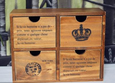 China Brown  High Glossy Finish Wooden box Storage Box with 4 Drawers bins desk organizer for sale