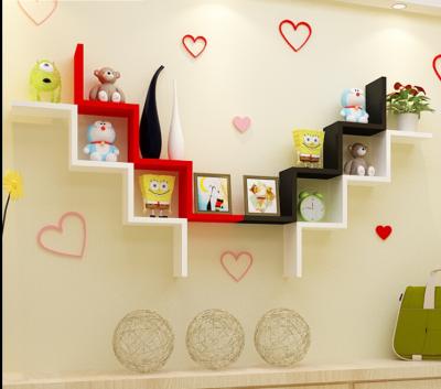 China W Shape Decorative Wall Shelves Wood Wall Shelves Modern Red,black,white 3D Wall Sticker Korean Wall Shelf for sale