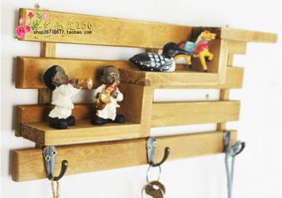 China 3 hooks Family Wall Hanger Cloth Hats Bag Key wood Hook wooden ladder shelf home decorator for sale