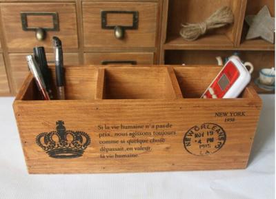 China Zakka wood 3 Compartment Storage Box pen Bin Case Container sundries wood box for sale