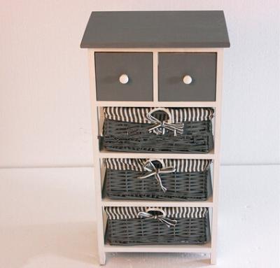 China Wood storage cabinet with drawers & woven basket for sale
