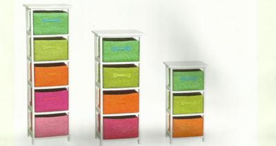 China Wood storage cabinet with colorful baskets for children's room for sale