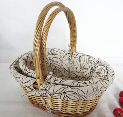 China wicker basket set of two with handle and leaf pattern liner for sale
