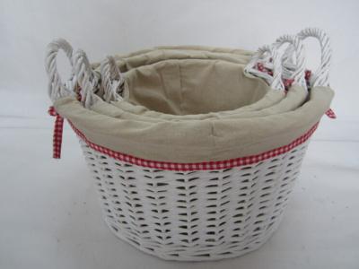 China white color willow wicker storage basket with liner for set 3, round shape for sale