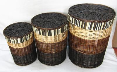 China willow wicker laundry basket with lid set of 3, three color for sale