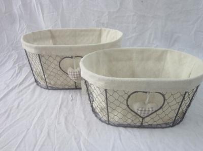 China small wire gift basket set of 2 with liner, heart decoration for sale