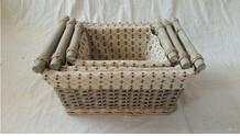 China rectangle willow wicker storage baskets with liner and wooden handles for sale