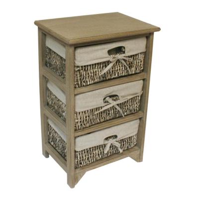 China 3 Drawer Straw Basket Home Organizer Wood Cabinet Living Room Furniture for sale