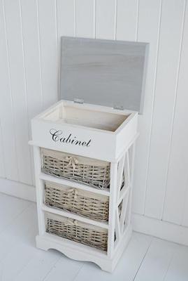 China 3 Wicker Drawer Unit White Wood Cabinet Cupboard Vintage Furniture for sale