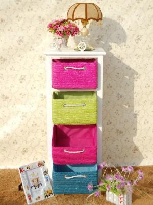 China Tall Wood Cabinet Storage Colorful Basket Maize Straw Drawer Organizer for sale