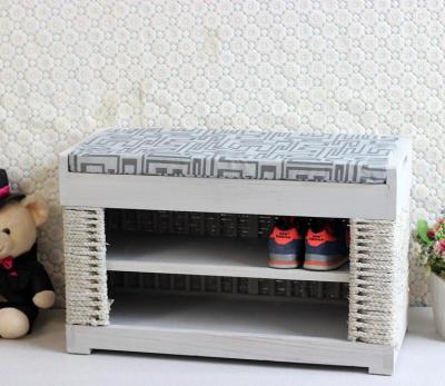 China Home Furniture Organizer Wooden Shoe Rack Hand-woven Sideboard for sale
