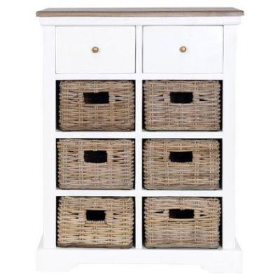 China White Woven Rattan Basket Drawers Cabinet Sideboard Wood Furniture for sale