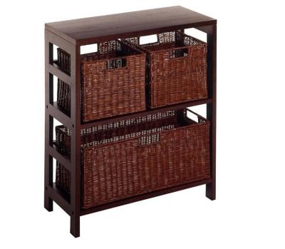 China 3 Straw Drawer Woven Baskets Stand Storage Unit Cabinet Wood Furniture for sale