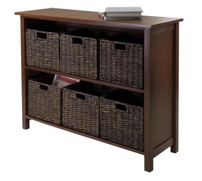 China French Furniture China Supplier Straw Basket Black Cabinet Wood Furniture for sale