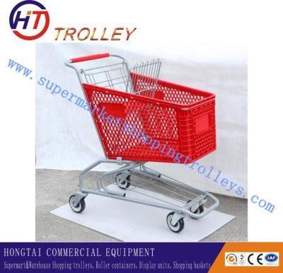Cina I piccoli carrelli di plastica a quattro ruote di acquisto del supermercato con il bambino presiedono 165L in vendita