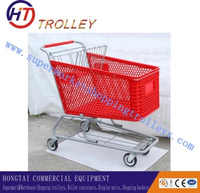 Cina Carrello di plastica rosso di acquisto della ruota del supermercato 4 con il piatto 180L della sedia in vendita