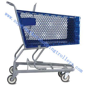 Cina Tubi d'acciaio e ruote del supermercato del carrello di plastica blu di acquisto in vendita