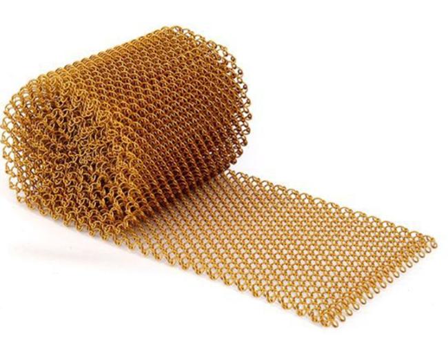 Close-up view of aluminum chain link curtain texture