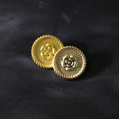 China 18mm light gold metal flower shape round high feet decorative jacket sweater coat button suit button for sale
