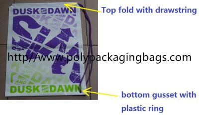 China Custom Printed Plastic Drawstring Backpack For Clothes With Single Yellow PP Pull Rope for sale