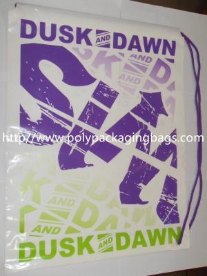 China Custom Printed Plastic Drawstring Backpack For Clothes With Single Yellow PP Pull Rope for sale