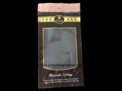China 13.5cm * 24.5cm, thickness 0.07mm, black printed cigar moisturizing zipper plastic bag with transparent window. for sale
