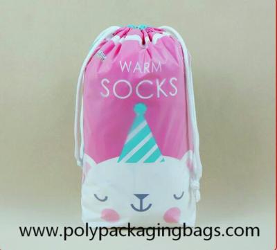 China Waterproof Cartoon Frosted CPE PE Drawstring Gift Bag Eco-Friendly Custom Clothing Packaging Bag for sale