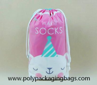 China Waterproof Cartoon Frosted CPE PE Drawstring Gift Bag Eco-Friendly Custom Clothing Packaging Bag for sale