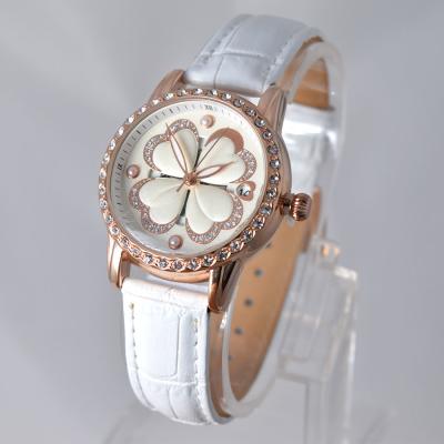 China Alloy watches with Genuine leather strap ,China Movt with date ,lady's watches,3 ATM waterproof Black strap for sale