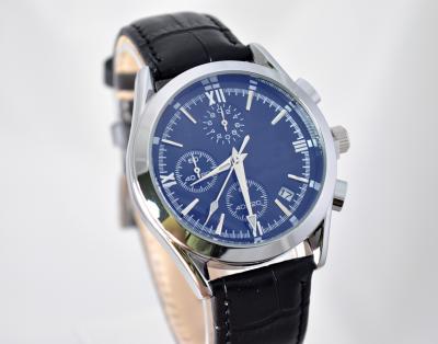 China Alloy watches withe Genuine leather strap ,6 hands China Movt ,3 ATM waterproof Black strap for sale