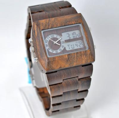 China ebony wood watches with Double movement digital watch wooden band ,OEM/ODM are welcome,MOQ:100pcs for sale