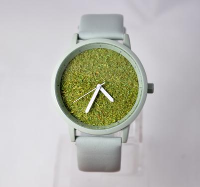 China Waterproof men's business leisure fashion quartz watches leather stainless steel watches with green grass for sale