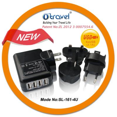 Cina caricatore di viaggio dell'adattatore di viaggio del usb del porto 2.1A 4 con il certificato del CE del FCC di SAA ROHS in vendita