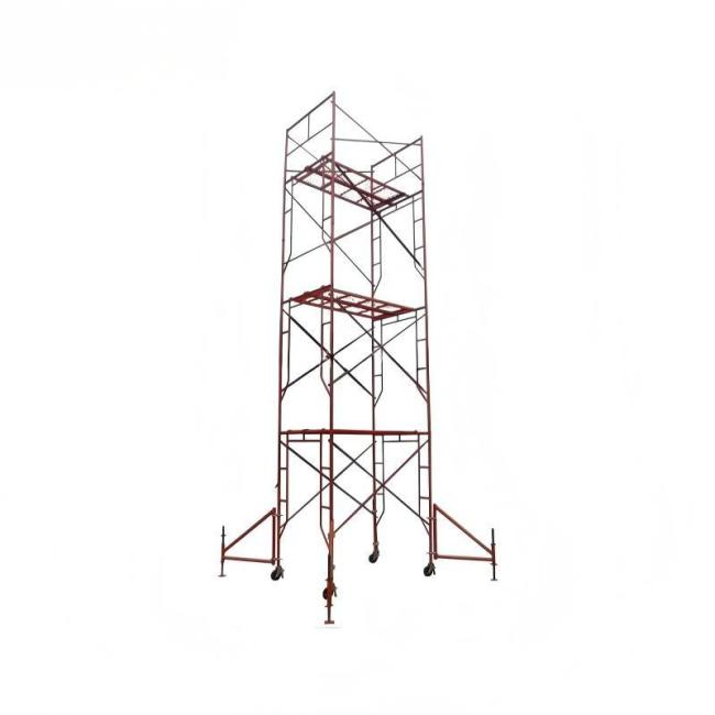Multiple scaffold frames stacked for storage