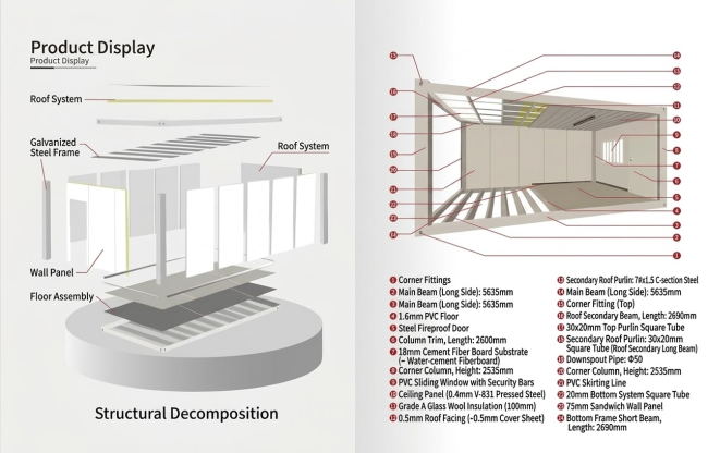 Insulated Modular Container House with galvanized steel frame structure