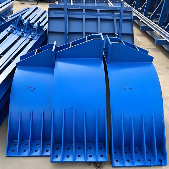 Close-up view of steel formwork joints and structure