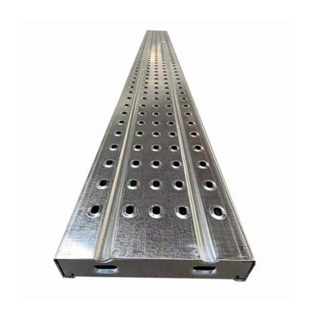 Diamond pattern metal tread plate scaffolding plank - front view