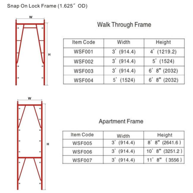 Snap-On Walk-Thru Scaffolding Frame front view
