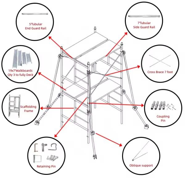 Quality Galvanized Steel Frame Scaffolding with Caster Wheels and Customizable Sizes for for sale