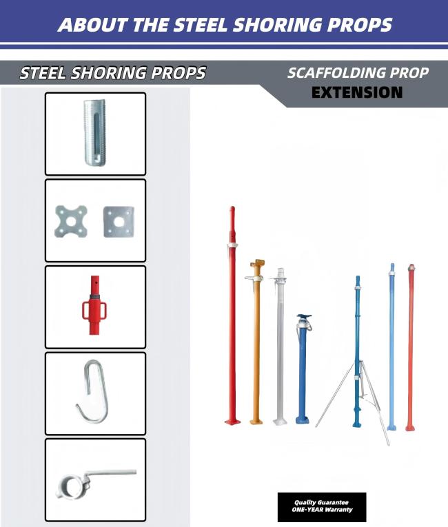 Customizable adjustable steel shoring props in construction application