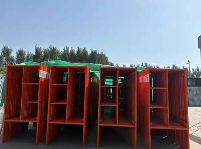 Heavy-duty steel frame scaffolding in use