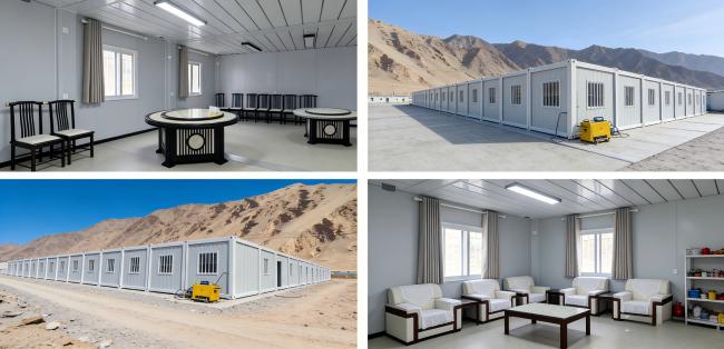 Modular container house interior and exterior views