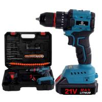 China Portable Cordless Electric Drill with Rechargeable 21v Battery, Wireless, Multi-functional, Variable Speed, Mini Drill for sale