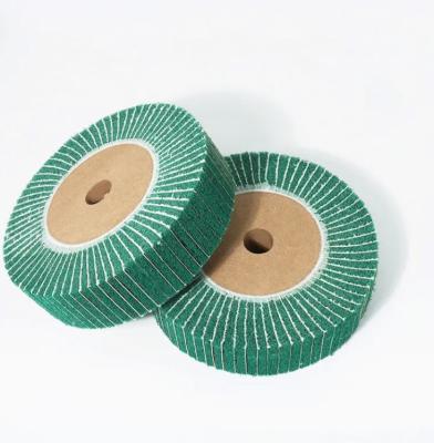 China 120x100x19mm Medium Hardness 25mm Non Woven Wire Abrasive Surface Conditioning Drawing Polishing Burnishing Flap Wheel OEM for sale